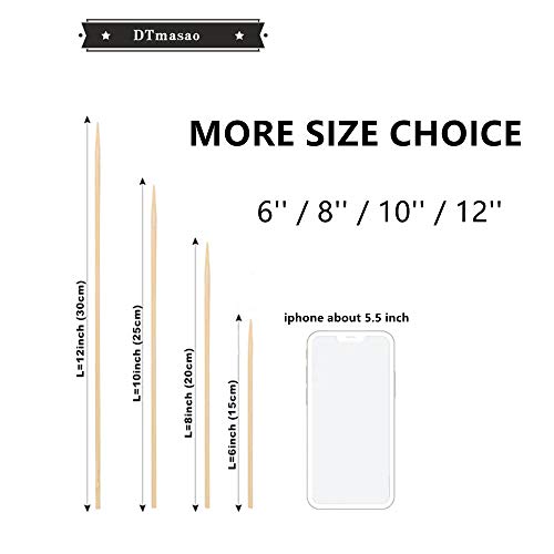 DTmasao 100PCS 12 inch Bamboo Skewers for Wooden Sticks, BBQ,Appetiser,Fruit,Cocktail,Kabob,Chocolate Fountain,Grilling,Kitchen,Crafting and Party. Φ=4mm, More Size Choices 6"/8"/10"