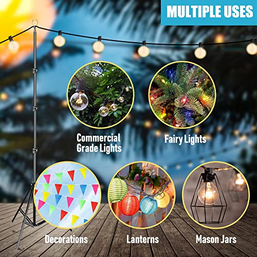 Huamai String Light Poles Outdoor - 8.4FT Flag Light Pole Outside, Backyard Steel Poles for String Lights Hanging Parties Bistro Wedding Garden Patio Lighting Stand