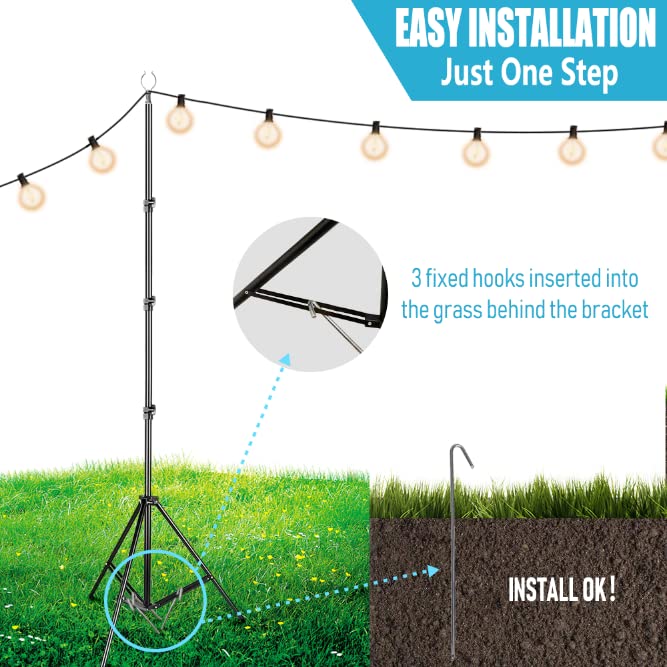 Huamai String Light Poles Outdoor - 8.4FT Flag Light Pole Outside, Backyard Steel Poles for String Lights Hanging Parties Bistro Wedding Garden Patio Lighting Stand