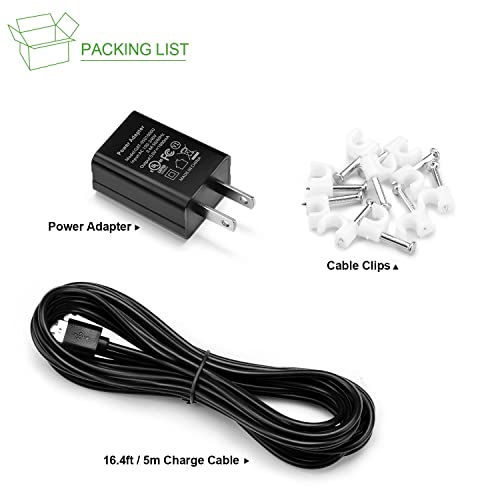 OLAIKE 5m/16ft Charge Cable with DC Power Adapter Compatible with Stick Up Cam Battery 3rd Gen/2nd Gen & Spotlight Cam Battery,Weatherproof Cable to Continuously Charge Your Camera,Black