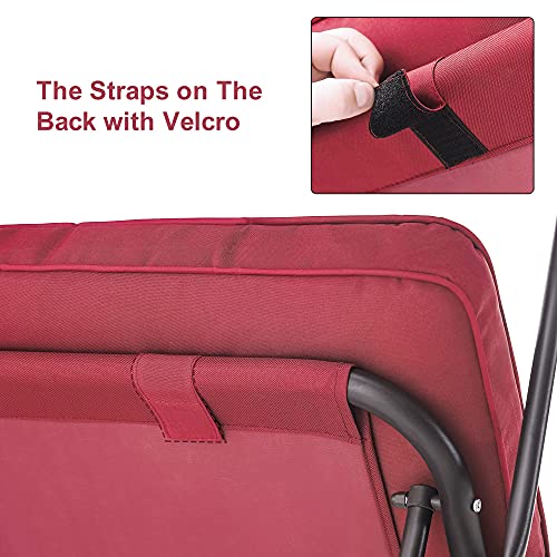 MCombo 3-Seat Outdoor Patio Swing Chair, Adjustable Backrest and Canopy, Porch Swing Glider Chair, w/Cushions and Pillows, 4068 (Burgundy)