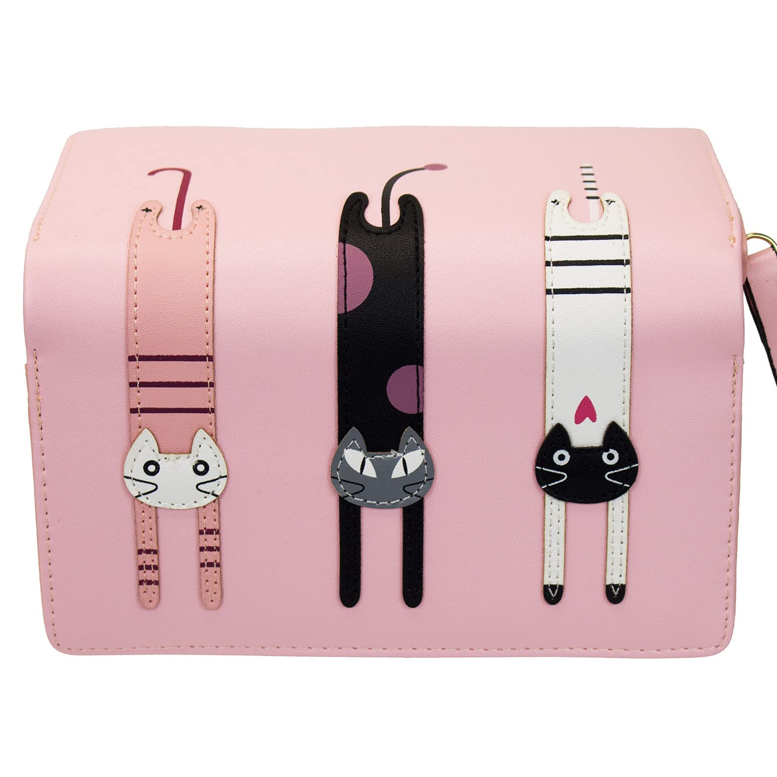 Valentoria® Birthday Gifts for Women's Mini Faux Leather Bifold 3 Cat Design Clutch Wallet(Long Pink)
