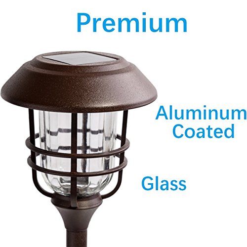 GIGALUMI Super Bright Solar Outdoor Lights 4 Pack, Waterproof Metal Automatic Path Lights with Glass Stainless Steel, Solar Yard Lights Decorative for Path, Garden, Lawn, Patio and Walkway