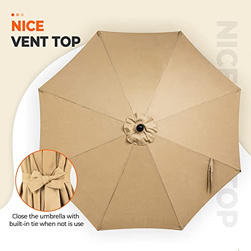 COOS BAY 10' Outdoor Patio Table Umbrella with Push Button Tilt and Crank for Garden, Deck, Backyard, Pool, Market and Beach, 8 Ribs (Khaki)