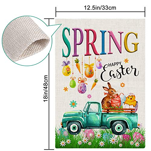 Whaline Easter Garden Flag Double-Sided Happy Easter Spring Burlap Garden Flag Truck Bunny Rabbit Egg Yard Flag Banner 12.5 x 18" Farmhouse Outdoor Decor for Patio Lawn