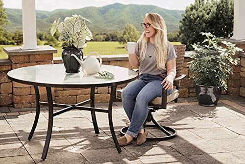 Garden Elements Bellevue Aluminum Rim 40" Round Glass Top Dining Table, Dark Taupe