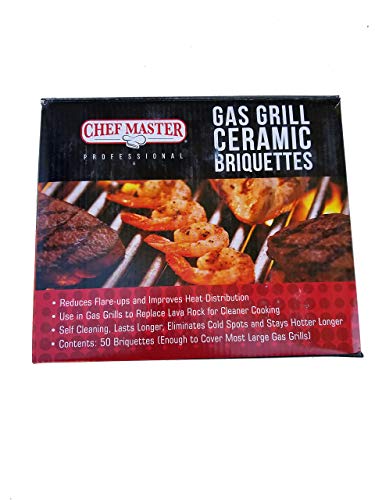 Chef Master 05004CM Ceramic Gas Grill Self Cleaning Briquettes, Replacement for Lava Rocks, Cleaner Cooking, Gas Grill Briquettes for BBQ Grill