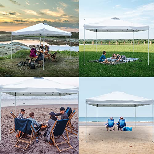 White 10x10ft Pop Up Tent Heavy Duty Gazebo,3 Height Adjustable Commercial Canopy Instant Shelter Outdoor Steel Frame Canopy,wtih Stakes/Ropes/Handle Bag,for Backyard Patio Garden
