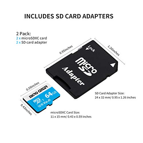 Micro Center 64GB microSDXC Card 2 Pack, Nintendo-Switch Compatible Micro SD Card, UHS-I C10 U3 V30 4K UHD Video A1 R/W Speed up to 95/30 MB/s Flash Memory Card with Adapter (64GB x 2)