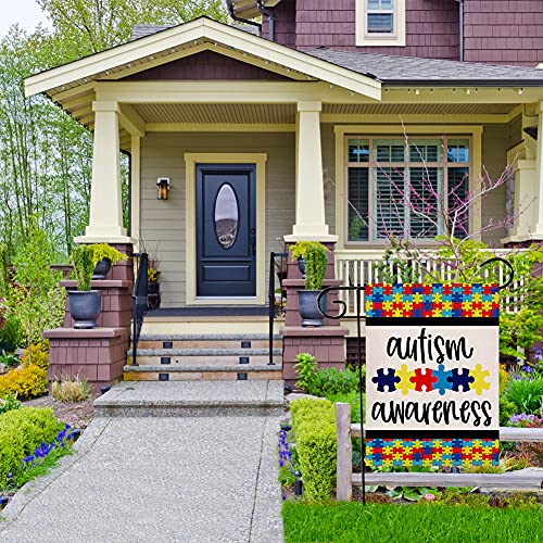 Autism Awareness Garden Flag 12.5 x 18 Inch Vertical Double Sized Puzzle Piece Inspirational Support Yard Outdoor Decoration Flag