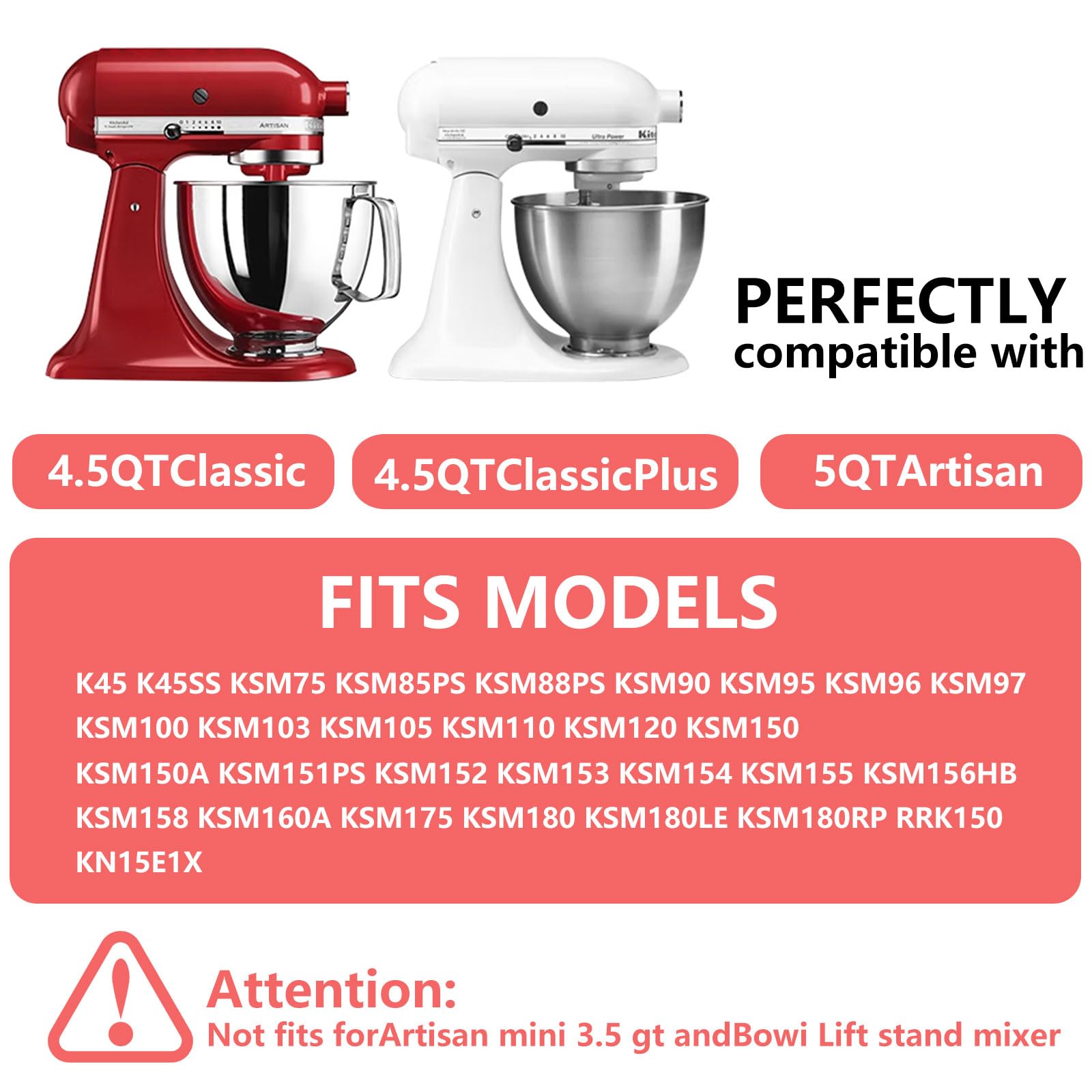 5 QT Stainless Steel Mixer Bowl for Kitchenaid Stand Mixers, Kitchen Aid Mixing Bowl for 4.5-5 QT Tilt-Head Mixer with Handle