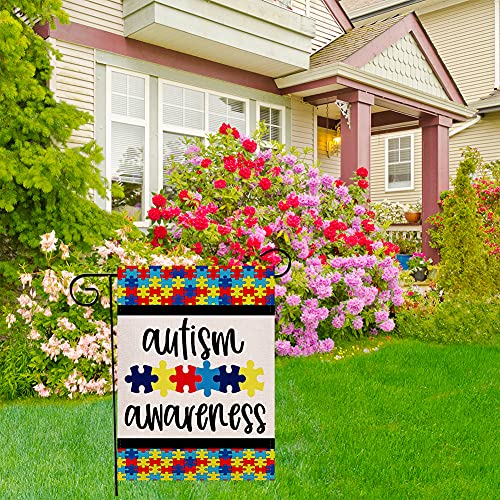 Autism Awareness Garden Flag 12.5 x 18 Inch Vertical Double Sized Puzzle Piece Inspirational Support Yard Outdoor Decoration Flag
