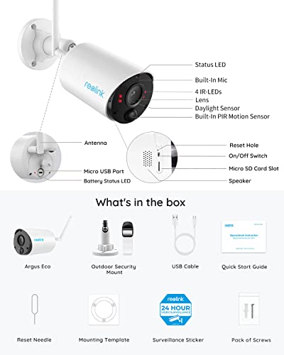 REOLINK Wireless Outdoor Security Camera, No Hub Needed, 1080P HD, Wire-Free Rechargeable Battery Powered, Home Surveillance with 2.4GHz WiFi, Local Storage, 2-Way Talk, Argus Eco 2 Pack