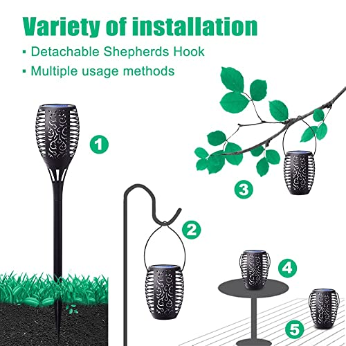 FITSAN 8Pack Solar Torch Light with Flickering Flame, Upgraded 3in1 Solar Lights Outdoor Hanging Lantern, Waterproof Landscape Decoration Lighting for Garden Yard Pathway Driveway, Auto On/Off