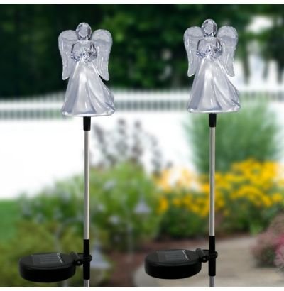 Unido Box Angel with Fiber Optic Wings Solar Garden Stake Light LED Color-Changing, Set of 2