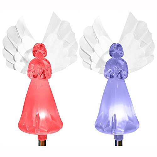 Unido Box Angel with Fiber Optic Wings Solar Garden Stake Light LED Color-Changing, Set of 2