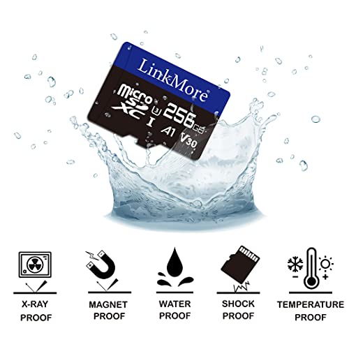 LinkMore 256GB Micro SDXC Card, A1, UHS-I, U3, V30, Class 10 Compatible, Read Speed Up to 100 MB/s,Write Speed Up to 75 MB/s, SD Adapter Included