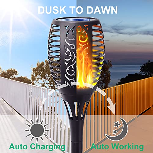 FITSAN 8Pack Solar Torch Light with Flickering Flame, Upgraded 3in1 Solar Lights Outdoor Hanging Lantern, Waterproof Landscape Decoration Lighting for Garden Yard Pathway Driveway, Auto On/Off