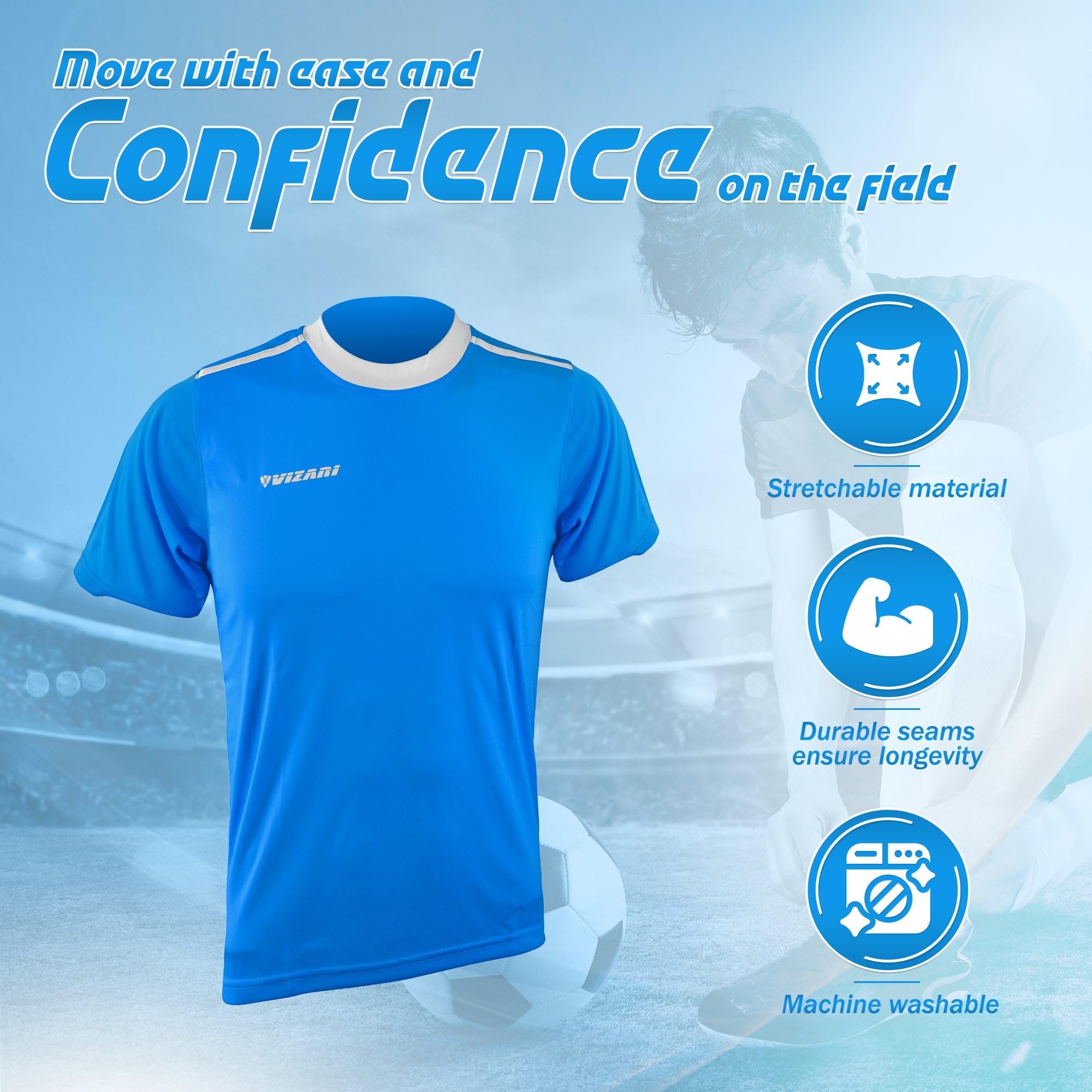 Vizari Velez Jersey for Men and Women | 100% Polyester Adult Soccer Goalie Jersey for Exceptional Performance Light Blue