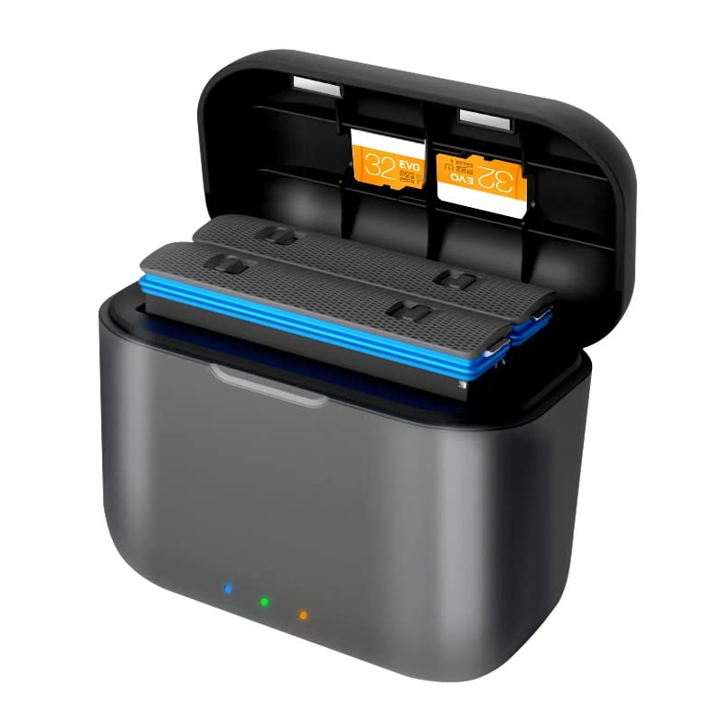 Fast Battery Charger Hub for Insta360 X3,Quick Portable 2 Channel Battery Charging Storage Station with Misro SD Card Slots and USB Type C Cable,Up 80% Charge in 35 Minutes(No Batteries Include)