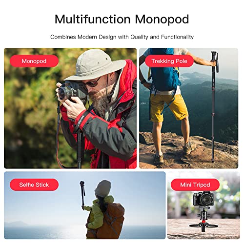Manbily Extendable Camera Aluminum Monopod with Feet,Portable Travel Monopod with Removable Tripod Stand Base for DSLR Canon Nikon Sony Video Camcorder,5 Sections up to 67-in,Max Load 15.5 Lbs(A-222)