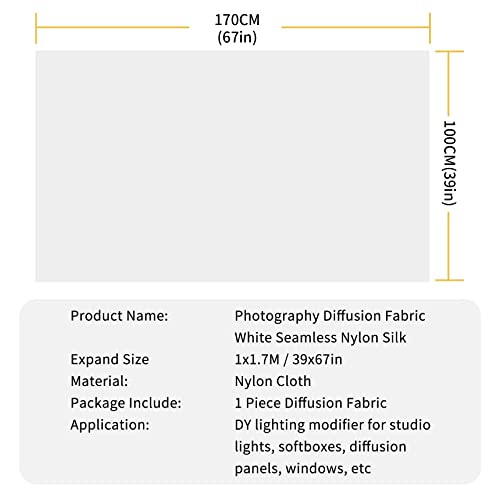 Selens 1 Yard x 67 Inch / 1M x 1.7M Diffusion Fabric, Nylon Silk White Seamless Light Modifier for Photography Lighting, Softbox and Light Tents