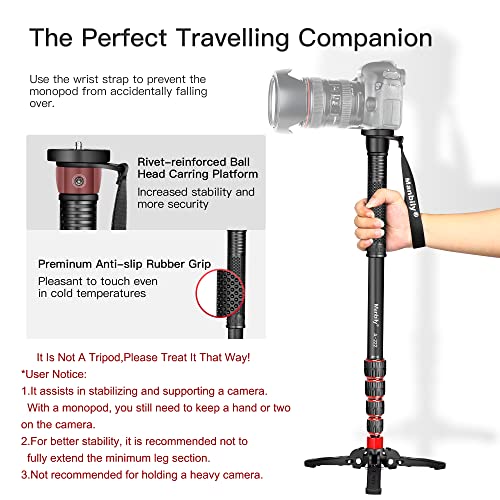 Manbily Extendable Camera Aluminum Monopod with Feet,Portable Travel Monopod with Removable Tripod Stand Base for DSLR Canon Nikon Sony Video Camcorder,5 Sections up to 67-in,Max Load 15.5 Lbs(A-222)