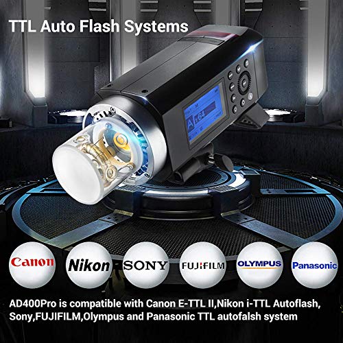 Godox AD400 Pro AD400Pro 400ws GN72 TTL Battery-Powered Monolight, 1/8000 HSS Outdoor Flash Strobe Light, Built-in Godox 2.4G System, 390 Full Power Pops, 0.01-1s Recycle Time, 30w LED Modeling Lamp