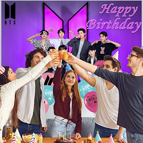 BTS Birthday Party Decoration, BTS Bangtan Boys Party Photo Backdrop 5 x 3 FT and 24 Pcs BTS Balloon, BTS Merch Background Supplies for Army, Fans