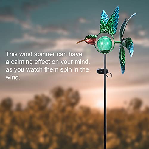 Hummingbird Solar Wind Spinner Outdoor - Solar Garden Stake Lights Cracked Glass Ball Waterproof Outdoor Hummingbird Decor Pathway Lights for Garden Patio Lawn (1 Pack)
