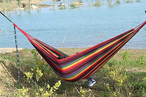 Garden Hammocks Comfortable Fabric Hammock Portable with Carrying Bag for Outdoor Patio Yard Backyard, Beach, Camping Travel, Load Capacity Up to 550 Lbs Canvas Cotton Hammocks (Rainbow)