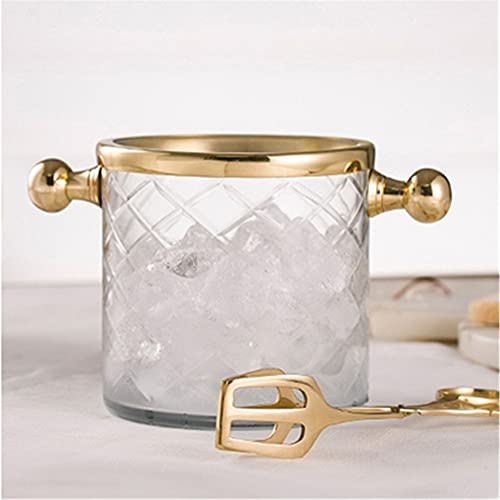 FBITE High Face Value Handmade Brass Glass Ice Bucket with Ice Clip Dining Table Cooler Wine Wine Rack Ice Bucket Champagne Can Cooler