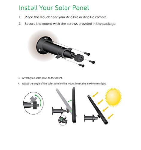 Arlo Solar Panel - Arlo Certified Accessory - Charge Select Arlo Cameras with the Power of the Sun, Works with Arlo Pro, Pro 2, Go and Security Lights, Black - VMA4600