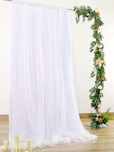 White Tulle Backdrop Curtains for Baby Shower Party Wedding Photo Drape Sheer Backdrop for Birthday Bridal Shower Photography Props 5 ft X 10 ft