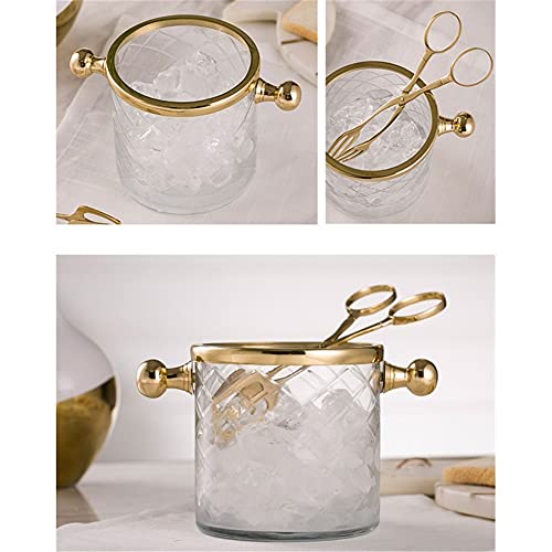 FBITE High Face Value Handmade Brass Glass Ice Bucket with Ice Clip Dining Table Cooler Wine Wine Rack Ice Bucket Champagne Can Cooler