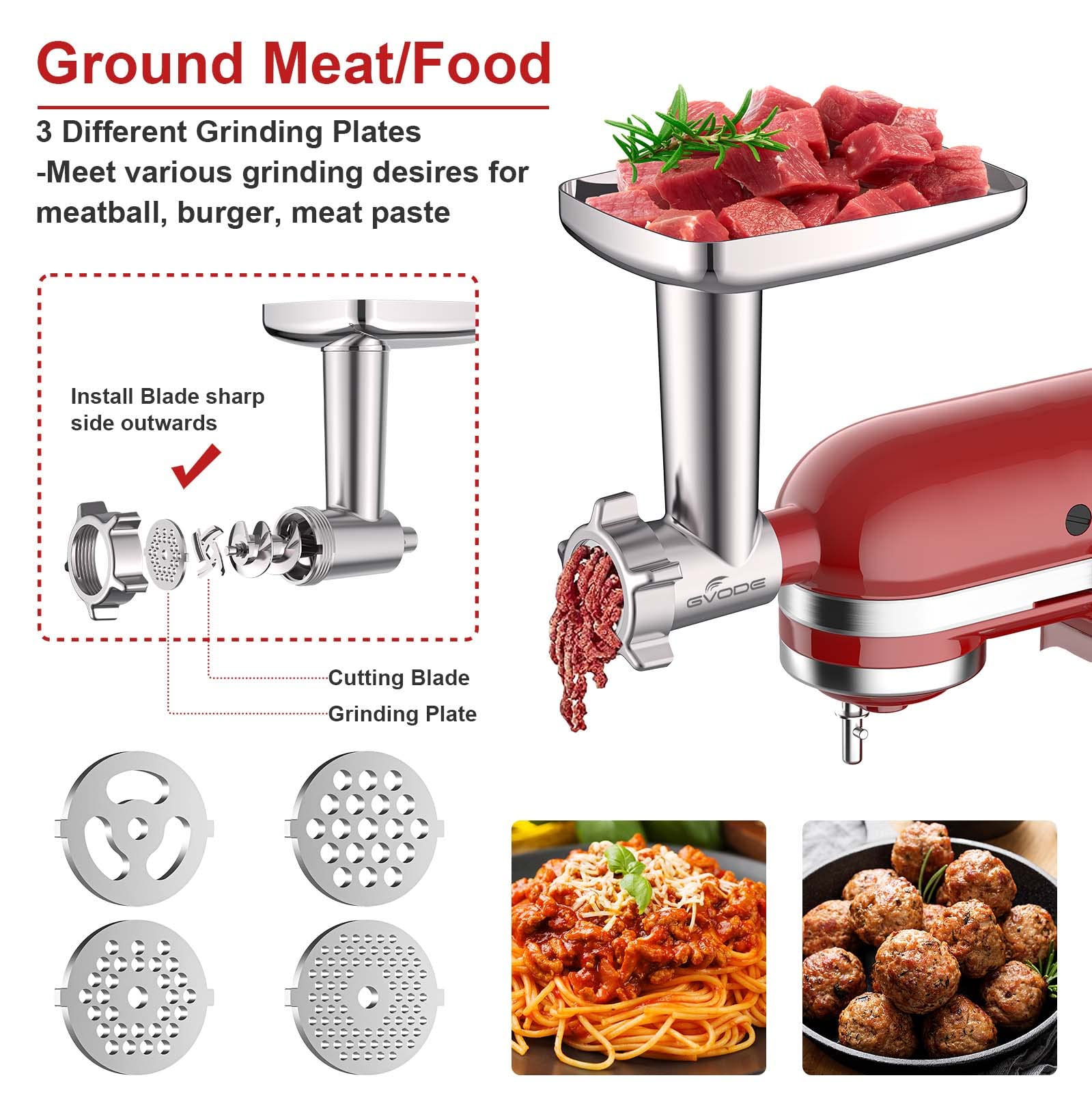 Gvode Meat Grinder and Slicer Shredder Attachment for KitchenAid Stand Mixer, Cheese Grater, Meat Grinder, Sausage Stuffer, Food Processor, 2Pcs Attachments for KitchenAid Mixer (Mixer not included)