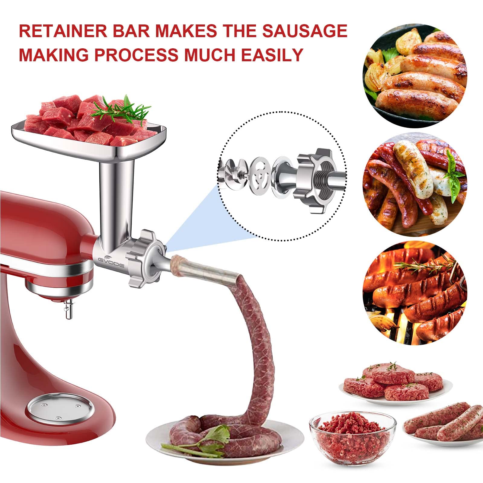 Gvode Meat Grinder and Slicer Shredder Attachment for KitchenAid Stand Mixer, Cheese Grater, Meat Grinder, Sausage Stuffer, Food Processor, 2Pcs Attachments for KitchenAid Mixer (Mixer not included)