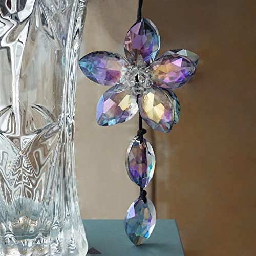 Flower Crystal Sun Catcher Chandelier Car Charm Hanging Ornament Decoration for Home Window Garden Rainbow Maker Pendant