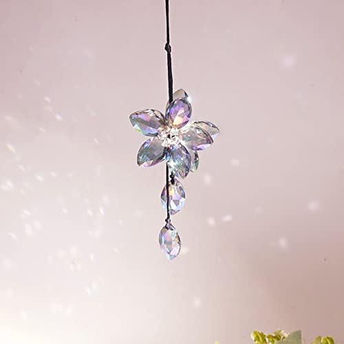 Flower Crystal Sun Catcher Chandelier Car Charm Hanging Ornament Decoration for Home Window Garden Rainbow Maker Pendant