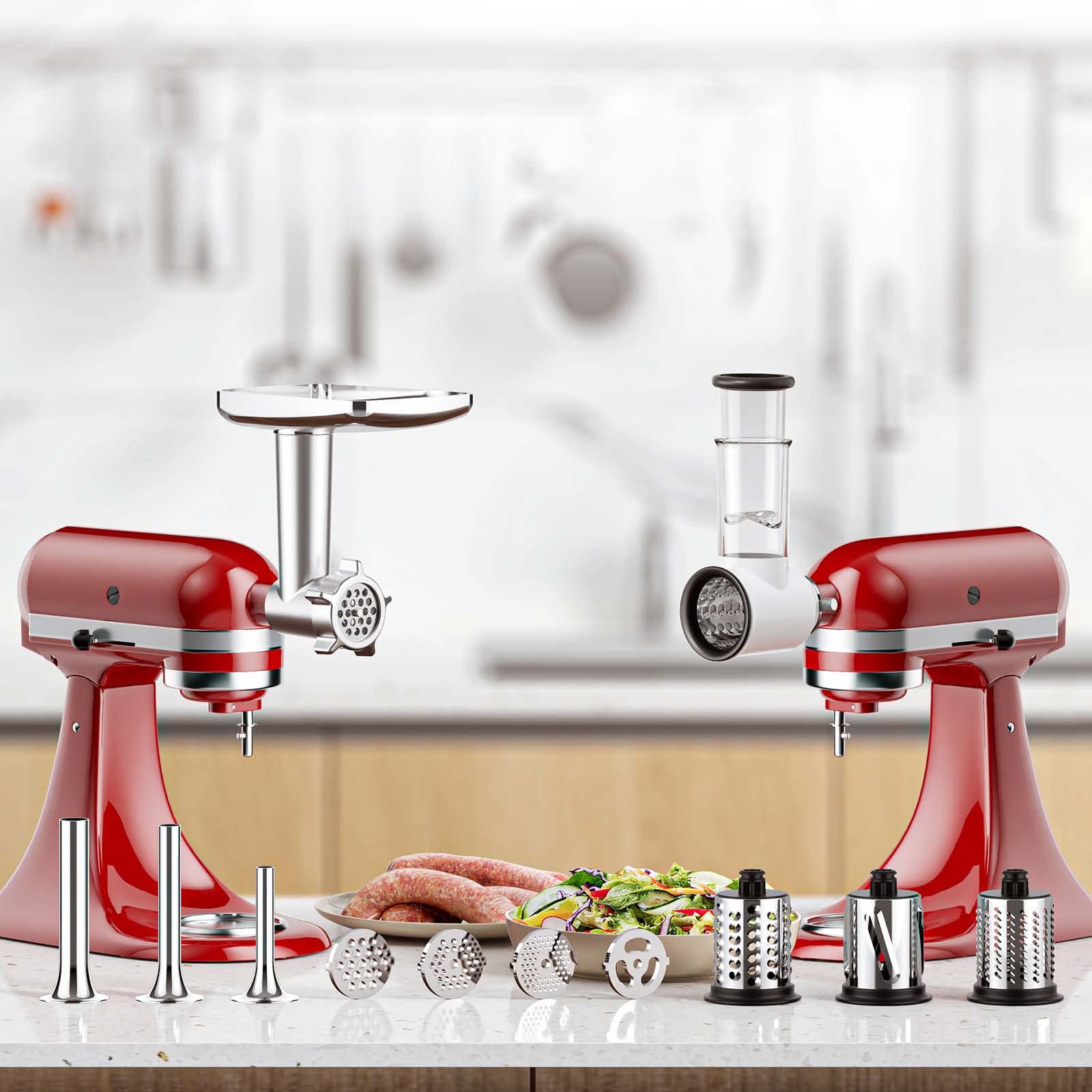 Gvode Meat Grinder and Slicer Shredder Attachment for KitchenAid Stand Mixer, Cheese Grater, Meat Grinder, Sausage Stuffer, Food Processor, 2Pcs Attachments for KitchenAid Mixer (Mixer not included)