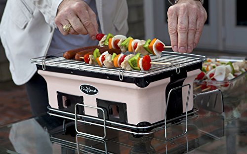 Fire Sense 60450 Yakatori Internal Grates Charcoal Chrome Cooking Grill Japanese Table BBQ Handmade Using Clay Adjustable Ventilation For Outdoor Barbecues Camping Traveling - Large - Tan