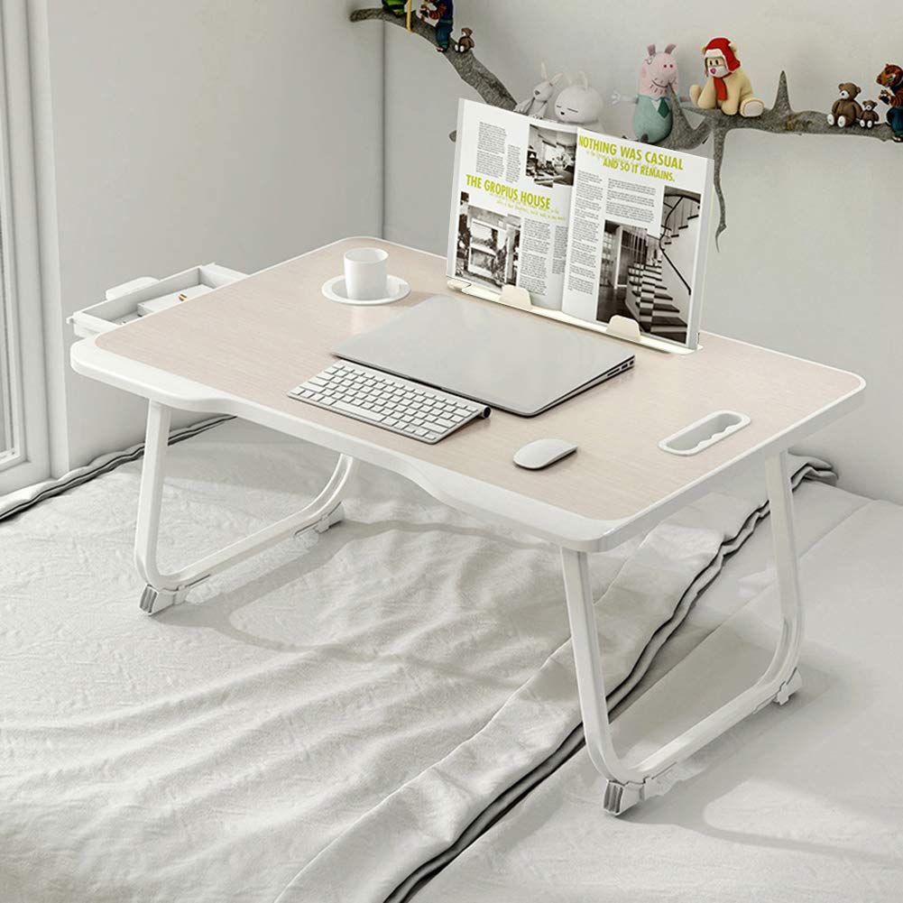 Laptop Desk Tray Foldable,Asltoy Laptop Desk with Drawer Book Stand Lap Desk for Bed Laptop Bed Tray Lap Table Adjustable,Notebook Desk Laptop Table Portable Notebook Tablet Table for Couch (Beige)