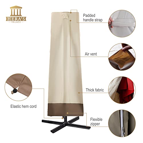 HERA'S PALACE Patio Umbrella Cover, 600D Protective Waterproof Cover with Zipper, High-Density Stitching, Patio Umbrella Covers for 9-13 Feet Cantilever Offset Umbrella