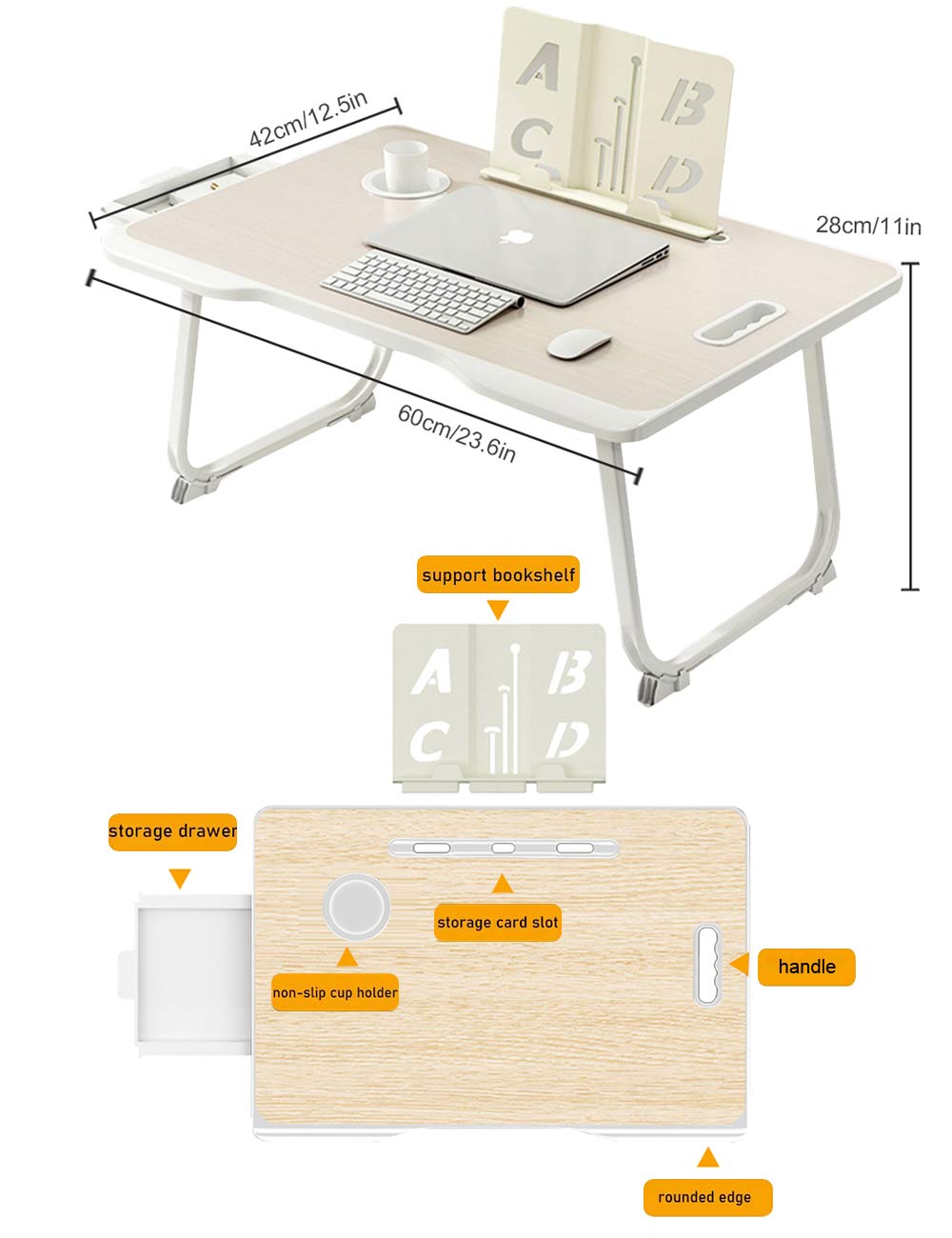 Laptop Desk Tray Foldable,Asltoy Laptop Desk with Drawer Book Stand Lap Desk for Bed Laptop Bed Tray Lap Table Adjustable,Notebook Desk Laptop Table Portable Notebook Tablet Table for Couch (Beige)