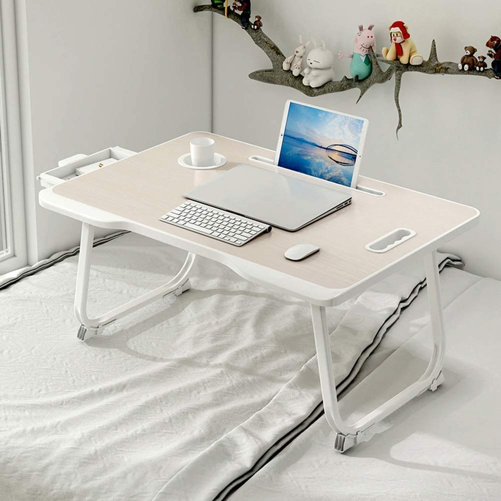 Laptop Desk Tray Foldable,Asltoy Laptop Desk with Drawer Book Stand Lap Desk for Bed Laptop Bed Tray Lap Table Adjustable,Notebook Desk Laptop Table Portable Notebook Tablet Table for Couch (Beige)