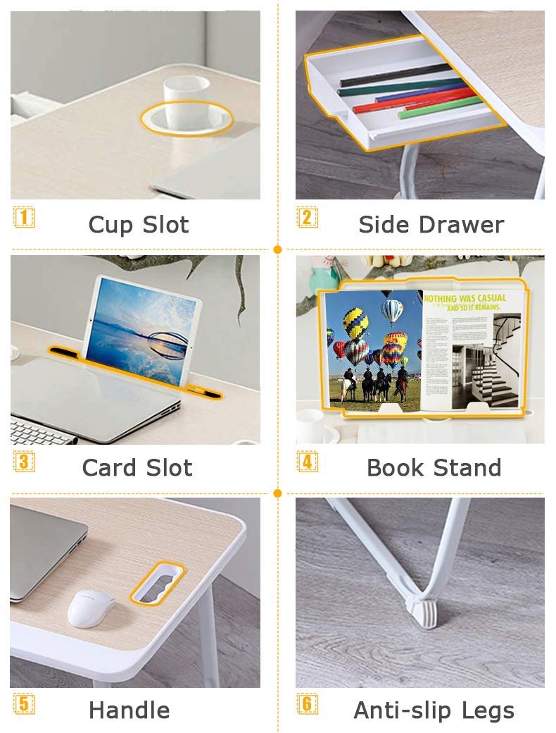 Laptop Desk Tray Foldable,Asltoy Laptop Desk with Drawer Book Stand Lap Desk for Bed Laptop Bed Tray Lap Table Adjustable,Notebook Desk Laptop Table Portable Notebook Tablet Table for Couch (Beige)