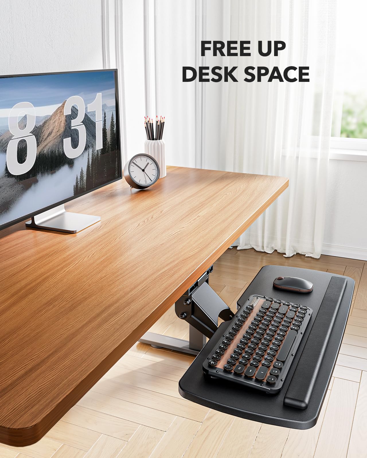 HUANUO Keyboard Tray Under Desk, 360 Adjustable Ergonomic Sliding Keyboard & Mouse Tray, 25" W x 9.8" D, Black