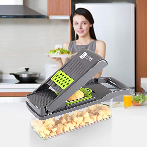 PJ Kitchen Accessories Smart Vegetable Chopper with Mandoline Slicer - Food & Veggie Cutter, Dicer for Onion, Potato & fruits Gray