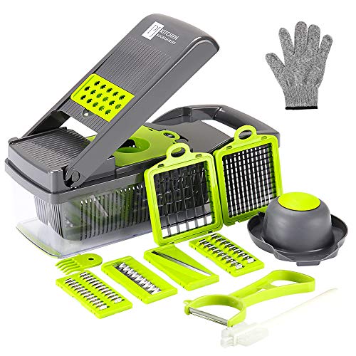 PJ Kitchen Accessories Smart Vegetable Chopper with Mandoline Slicer - Food & Veggie Cutter, Dicer for Onion, Potato & fruits Gray