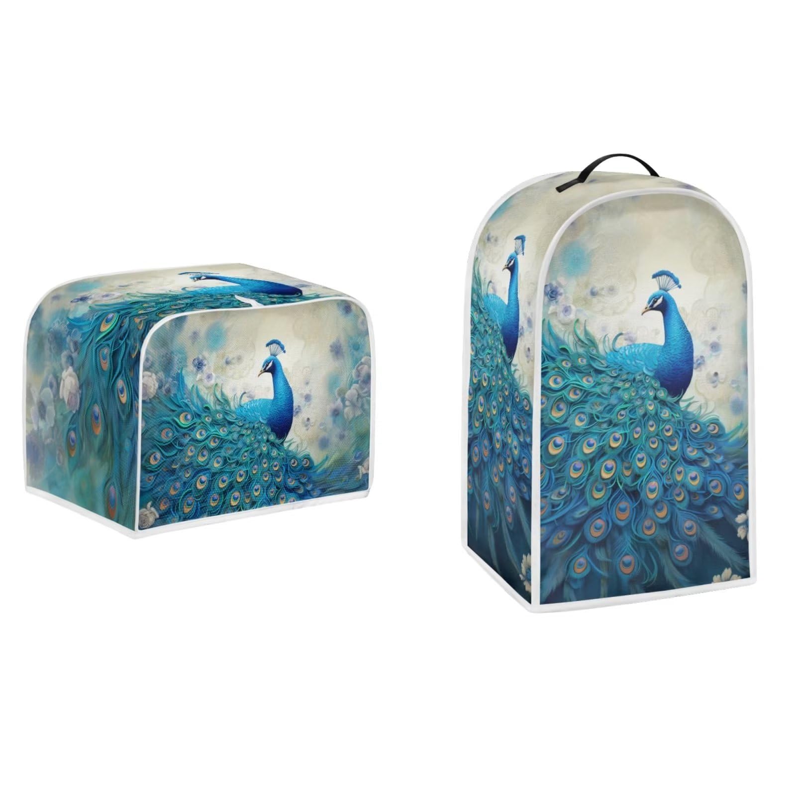Pointodoor Blue Peacock Print Appliance Covers Set Washable Kitchen Blender Dust Cover Bread Maker Toaster Cover 4 Slice Kitchen Accessories